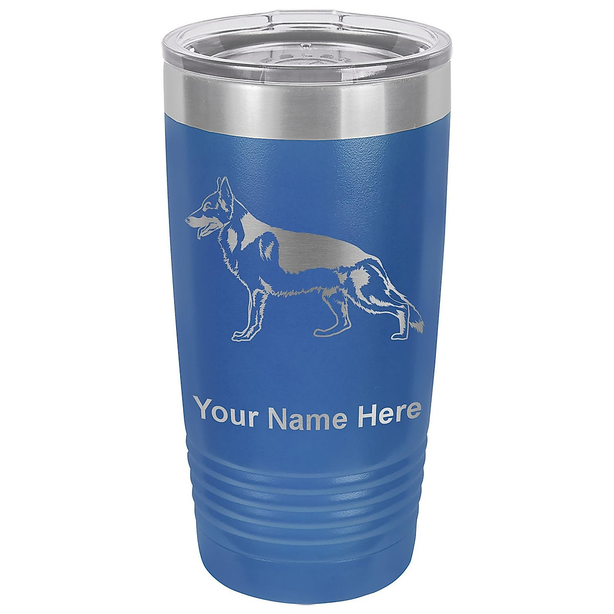 LaserGram 20oz Vacuum Insulated Tumbler Mug, German Shepherd Dog, Personalized Engraving Included (Dark Blue)