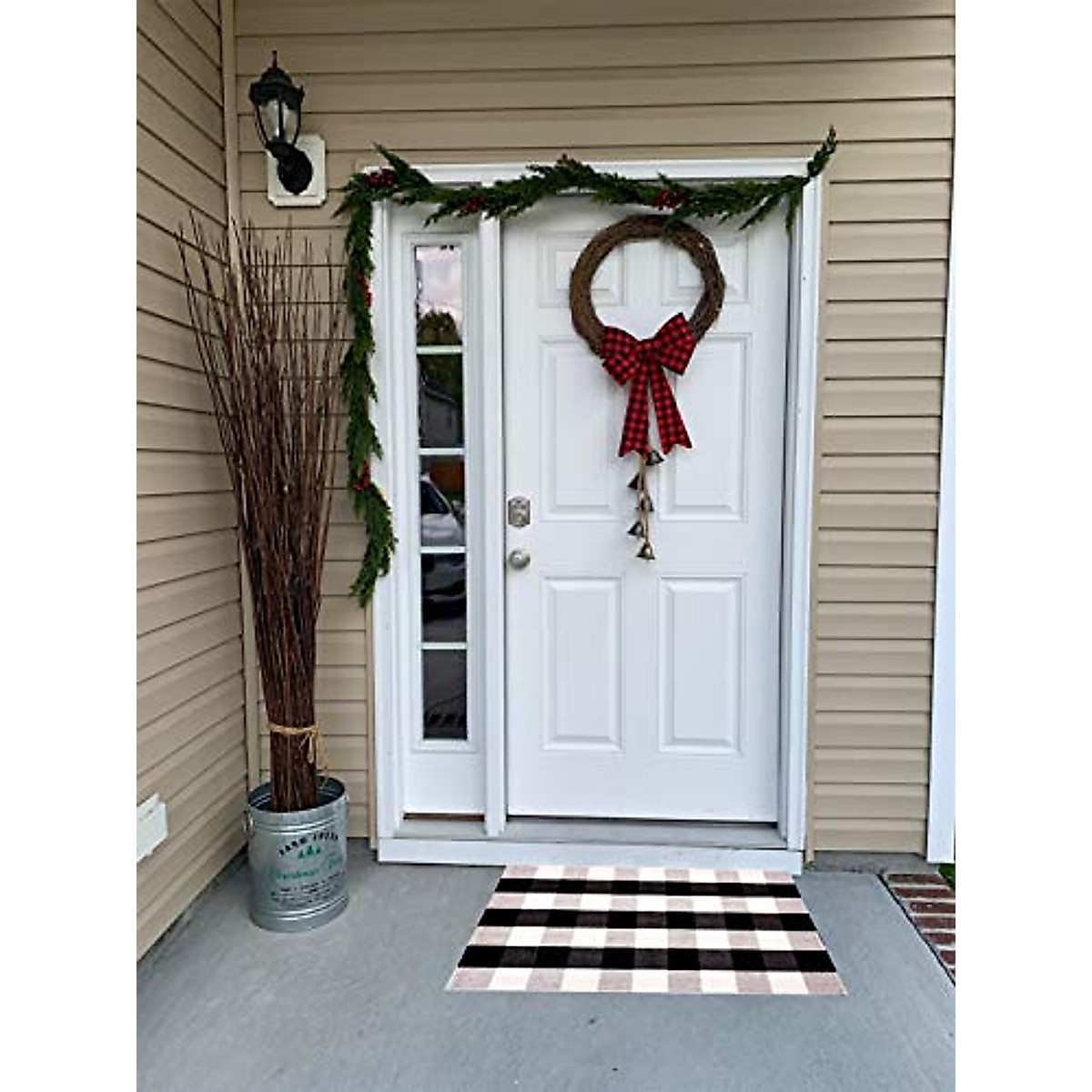 Cotton Buffalo Plaid Rugs 27.5x43 Inches Black and White Checkered Front Porch Plaid Door Mats Woven Washable Layered Welcome Mat for Kitchen Carpet Outdoor Porch Entry Way Decor