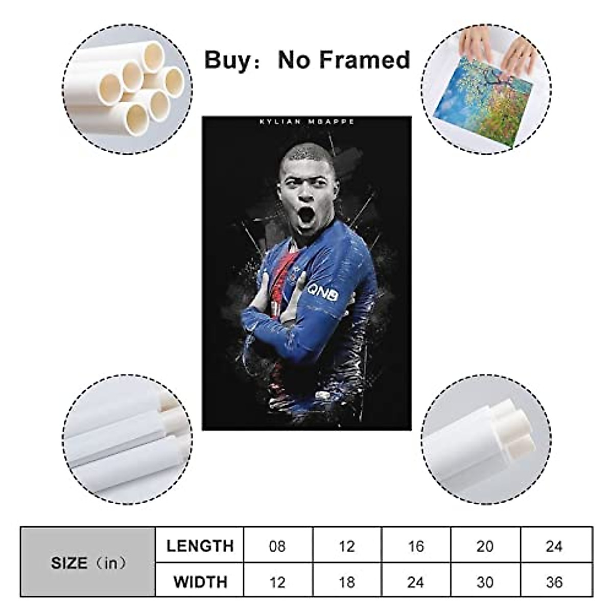 BFXLMKI Kylian Mbappe Poster Wall Art Prints Canvas painting for room aesthetic Decor ready to hanging 12x18inch(30x45cm) Unframe