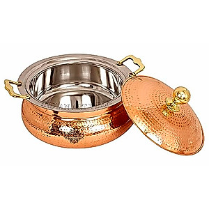 Indian Art Villa Steel Copper Plain Design Chafing Dish With Brass Knob And Handles, Cookware, Serveware, Capacity - 203 Oz