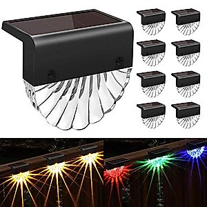 CIYOYO Solar Deck Lights Outdoor - 8 Pack Solar Step Light Waterproof Solar Fence Lights for Patio Stairs Post Pathway Porch Driveway Garden Decor, Warm White/LED Color Glow