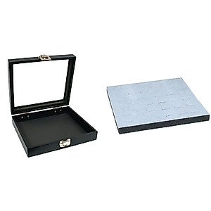 Black Sqaure Glass-top Case (Single Metal Latch) w/ 1 Tray Insert (Gray 36-Slot Foam Insert)