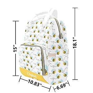 Grandkli Cute Bumble Bee Personalized Diaper Bag Multi-Function Backpack Nappy Bag Travel DayPack for Unisex, One Size