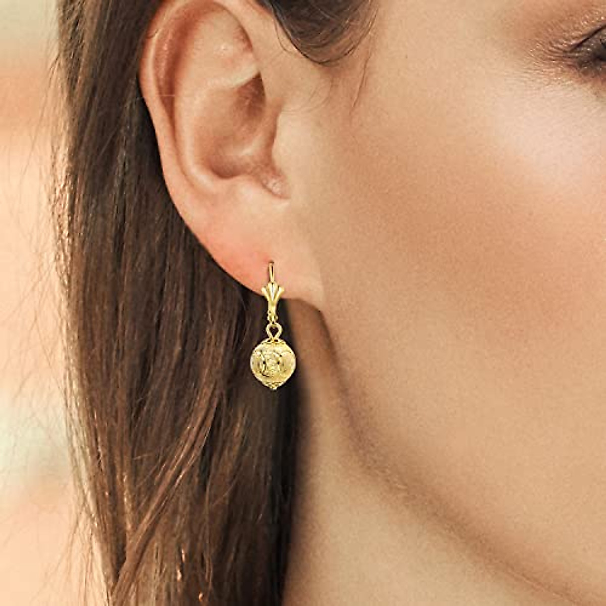 Gem Stone King 18K Gold Plated 1-1/4 Inch Dangle Drop Spheres Lever-Back Earrings For Women