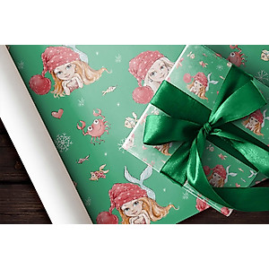 Christmas Mermaid Luxury Gift Wrap, Xmas Thick Wrapping Paper, Sea Theme Santa Princess Christmas Birthday Party Decor (6 foot x 30 inch roll)