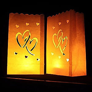 Joinwin Pack of 30 New White Luminary Bags - Interlocking Hearts Design - Wedding, Reception, Party and Event Decor - Flame Resistant Paper - Luminaria