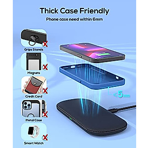 GuMosh Dual Wireless Charger- 5 Coils No Sweet Spot Charging Fast Wireless Charging Pad Qi Charging Station Compatible with iPhone 13/12/11/11 Pro Max/XS, Galaxy S20/S10, AirPods 3(with Adapter)