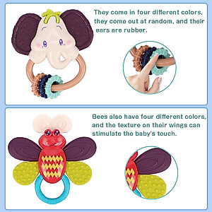 Nueplay 8PCS Baby Rattles Set, Toddlers Chewing Teething Toys Grab Shaker Hand Bells and Spin Rattle Musical Toy Playset Early Educational Shower Gift Toys for Baby Newborn Infant 6-12 Months