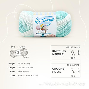(3 Pack) Lion Brand Yarn Ice Cream Baby Yarn, Mint