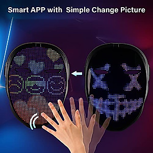 Halloween Mask LED Face Transforming Mask with Bluetooth Programmable for Halloween Masquerade Costumes Cosplay Party Light Up Mask for Adult Men Women, APP or Gesture Control, Rechargeable