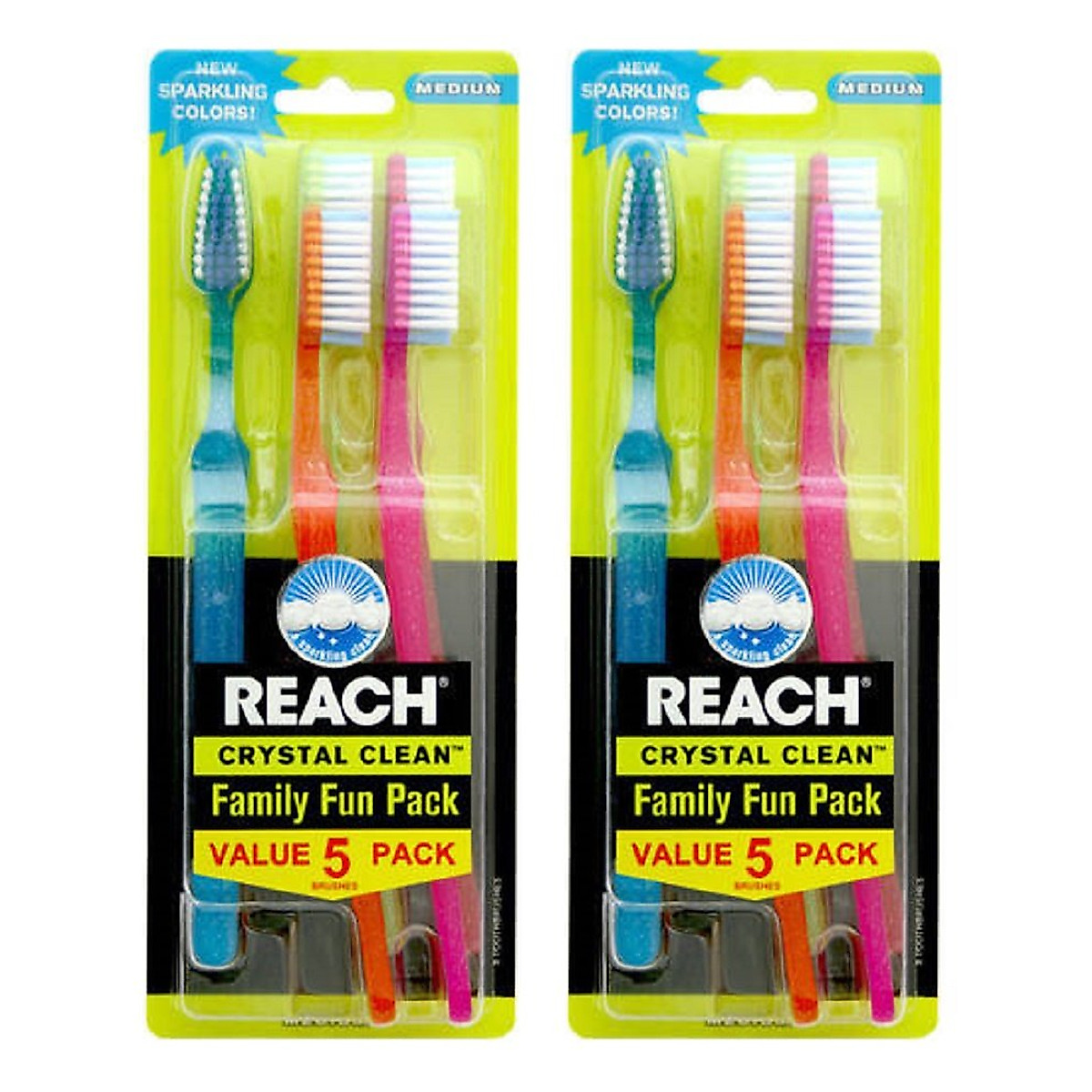 Reach Crystal Clean Family Fun Pack Medium Toothbrushes, 5 Count (Pack of 2)