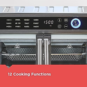 BLACK+DECKER Crisp 'N Bake Air Fryer Toaster Oven Combo, 12 in 1 Countertop Convection Oven Cooks Food Fast, Fits a Whole Pizza or 6 Toast Slices, French Doors with Stainless Steel Finish
