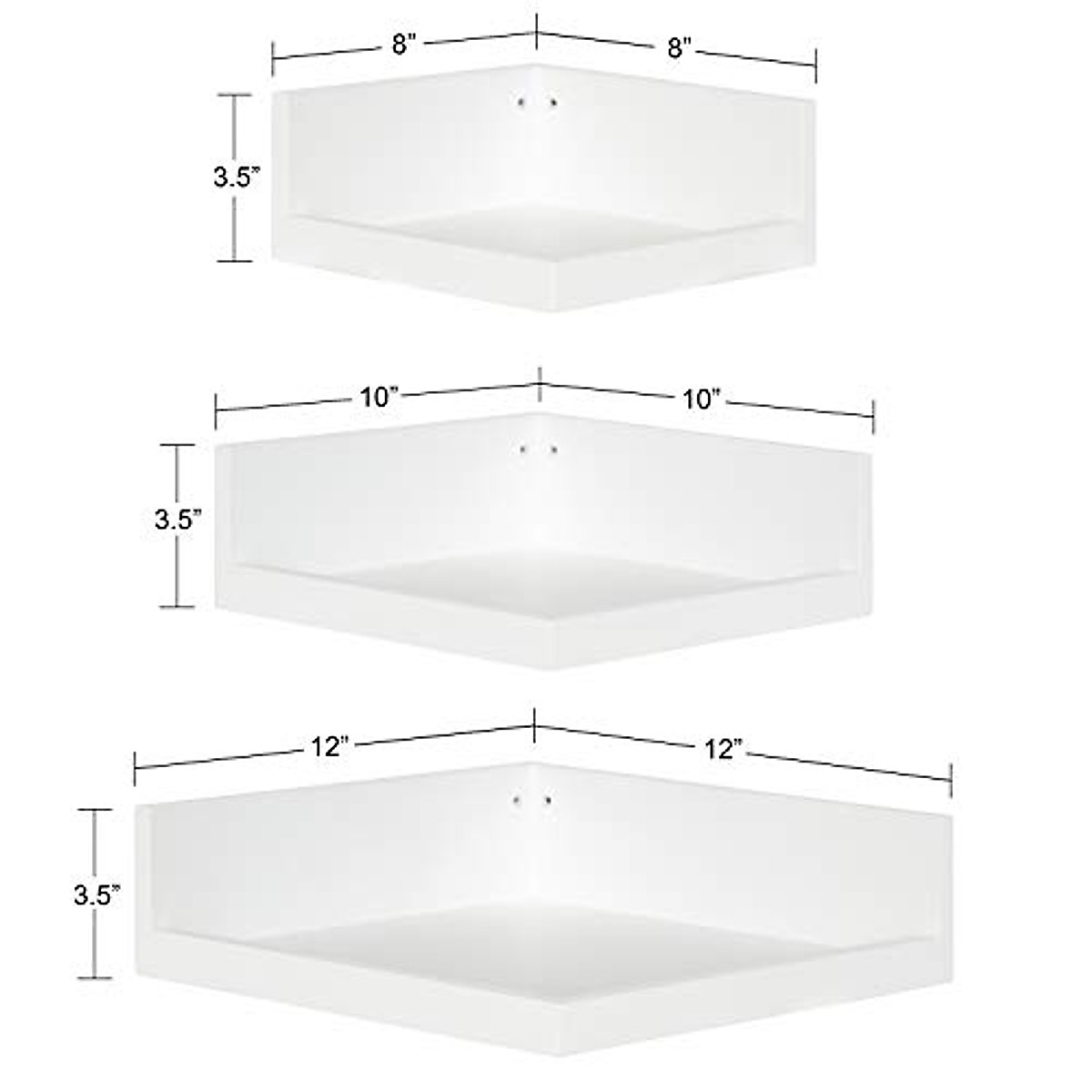 Kate and Laurel Levie Corner Shelves, Set of 3, White, Contemporary Floating Corner Wall Shelf in Multiple Sizes
