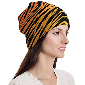 Animal Print Tiger Stripe Black Gold Unisex Skull Beanie Hat Multifunction Winter Warm Hat Soft Breathable Headwear Novelty Knitted Nightcap for Men Women