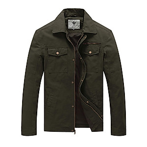WenVen Men's Spring Aviator Cotton Commuter Jackets (Army Green, XL)