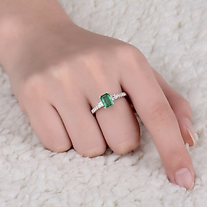 Lanmi Solid 14K White Gold Natural Green Emerald Rings Engagement Wedding Diamond Band for Women Promotion