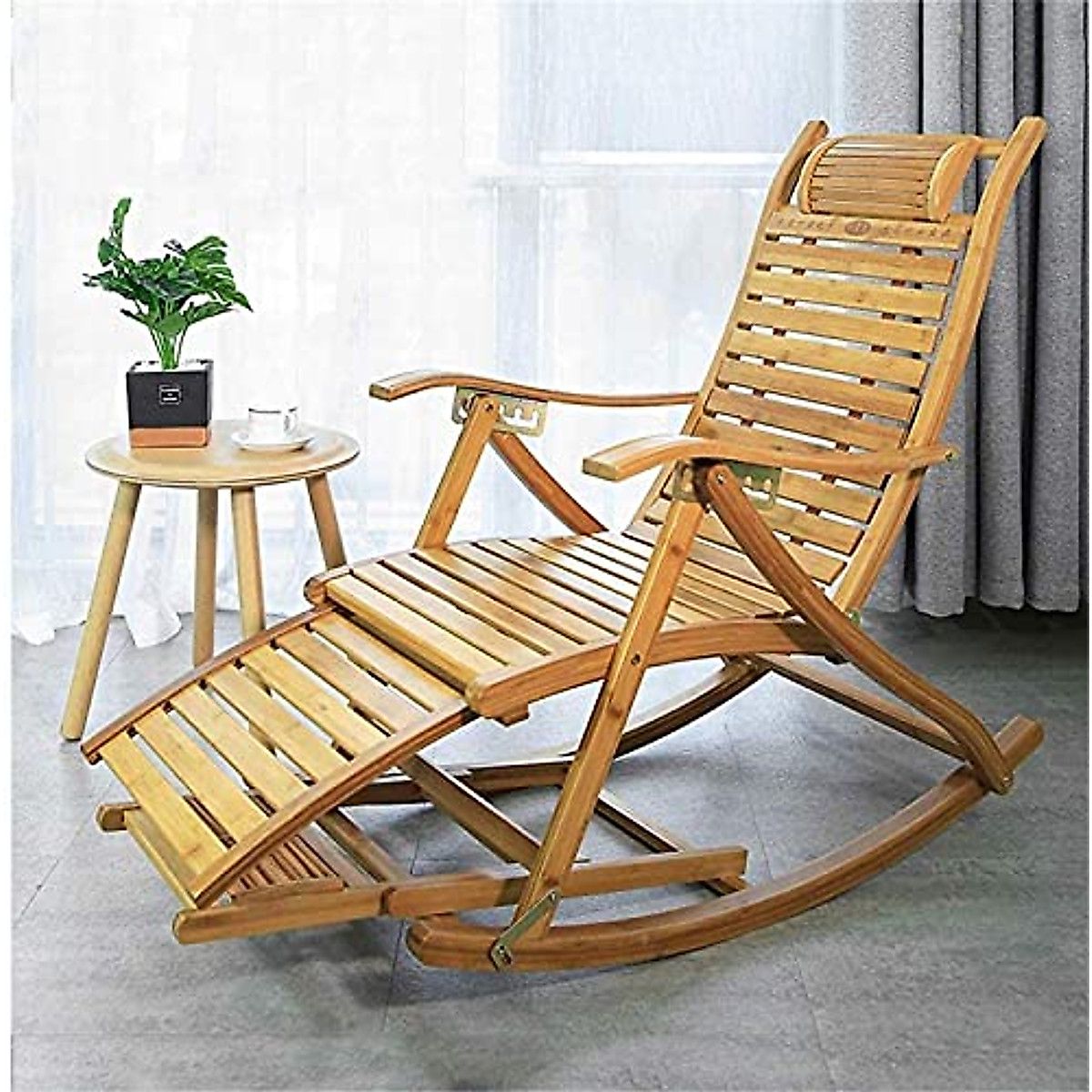 Lounge Chair, Recliner Camping Chairs Garden Loungers Folding Chair Bamboo Recliner Folding Rocking Chair - Balcony Home Lounge Chair, Adjustable Backrest Elderly Chair, Portable Outdoor Sun Lounger (