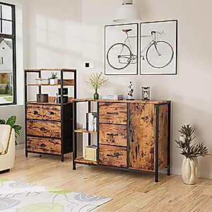 Furnulem Industrial Storage Cabinet with 3 Drawers,2 Shelves and Door,Wood Furniture, Accent Cabinet for Books/Document/Decoration in Home Office,Bedroom, Entryway,Kitchen,Metal Frame