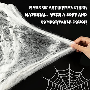 Glow in The Dark Spider Web, Spider Web for Halloween Decorations, DIY White Mega Cobwebs with 6 Fake Spiders, White Stretch Spider Web Decoration for Creepy Scene Props Indoor