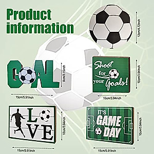 5 Pcs Soccer Decorations Farmhouse Soccer Tiered Tray Decor Soccer Party Supplies Game Day Wooden Signs for Home Kitchen Shelf Coffee Bar Table