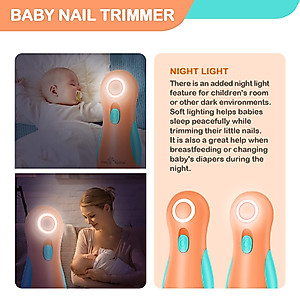 Electric Baby Nail File Trimmer: Easy@Home Safe Nail Clippers Kit - Baby Nail Clippers with 6 Grinding Heads and LED Light for Newborn Toddler Kids or Adults | Fingernails Care Trim ENT019