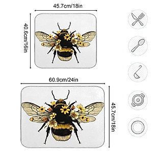 Aflyko Bee Flower Cute Dish Drying Mat Countertop Protector Kitchen Decor 16" × 18"