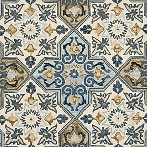 SAFAVIEH Suzani Collection 3' x 5' Ivory/Blue SZN380A Hand-Hooked Boho Premium Wool Area Rug