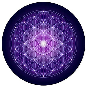 AmbeHome Round Area Rugs Baby Cushion 6 ft, Modern Carpet Floor Cover Nursey Rugs for Kids Play Room/Living Room, Flower of Life with Stars Sacred Geometry Ancient Print, Sturdy Soft Kitchen Mat Rugs
