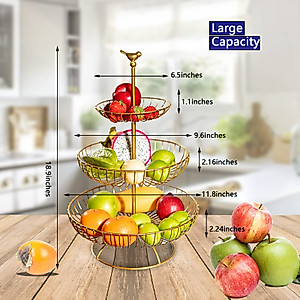3 Tier Kitchen Countertop Fruit Basket Bowl for Bread Vegetables Snack Storage, Removable Organizer Shelf Storage Rack, Modern Design Tiered Fruit Holder Stand，for Gifts Home Party (bird head gold)