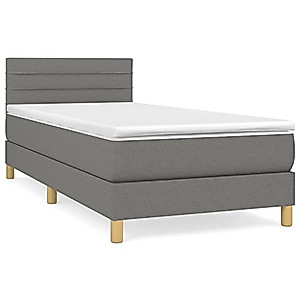 vidaXL Bed Frame, Box Spring Bed Single Platform Bed with Mattress, Bed Frame Mattress Foundation with Headboard for Bedroom, Dark Gray Twin Fabric