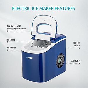 VIVOHOME Electric Portable Compact Countertop Automatic Ice Cube Maker Machine 26lbs/Day Navy Blue & Black