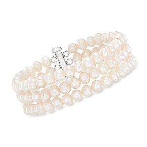 Ross-Simons 5-6mm Cultured Pearl 3-Strand Bracelet With Sterling Silver. 7.25 inches