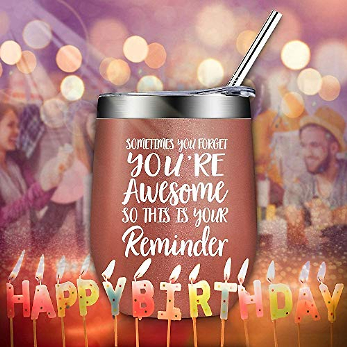 KTELLTY 12 Oz Stainless Steel Wine Tumbler Set, Retirement Gifts for Women, Gift for Women, You'Re Awesome-Rose Gold