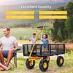 VIVOHOME Heavy Duty 880 Lbs Capacity Mesh Steel Garden Cart Folding Utility Wagon with Removable Sides and 4.10/3.50-4 inch Wheels (Black)