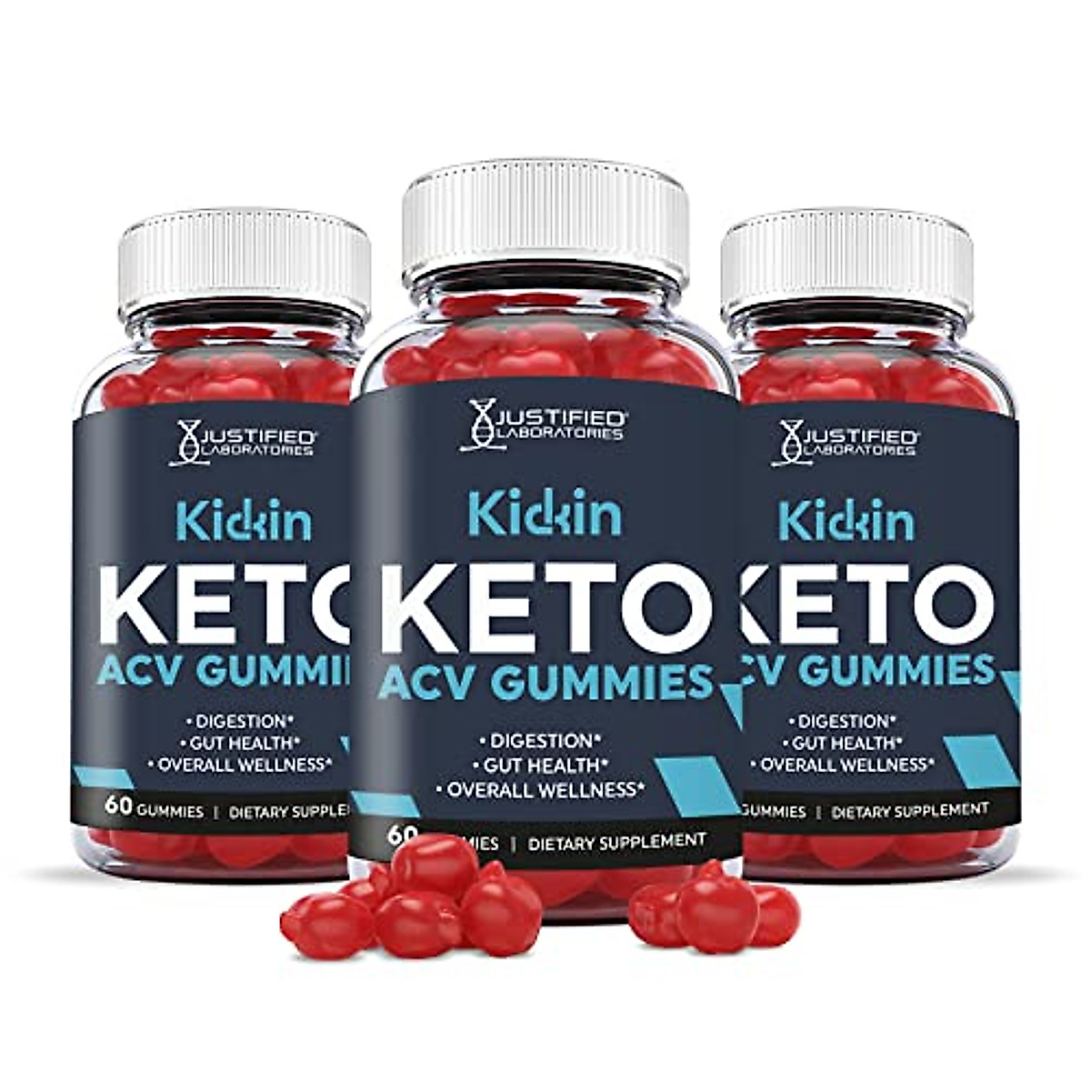 Justified Laboratories (3 Pack) Kickin Keto ACV Gummies 1000MG with Pomegranate Juice Beet Root B12 180 Gummys