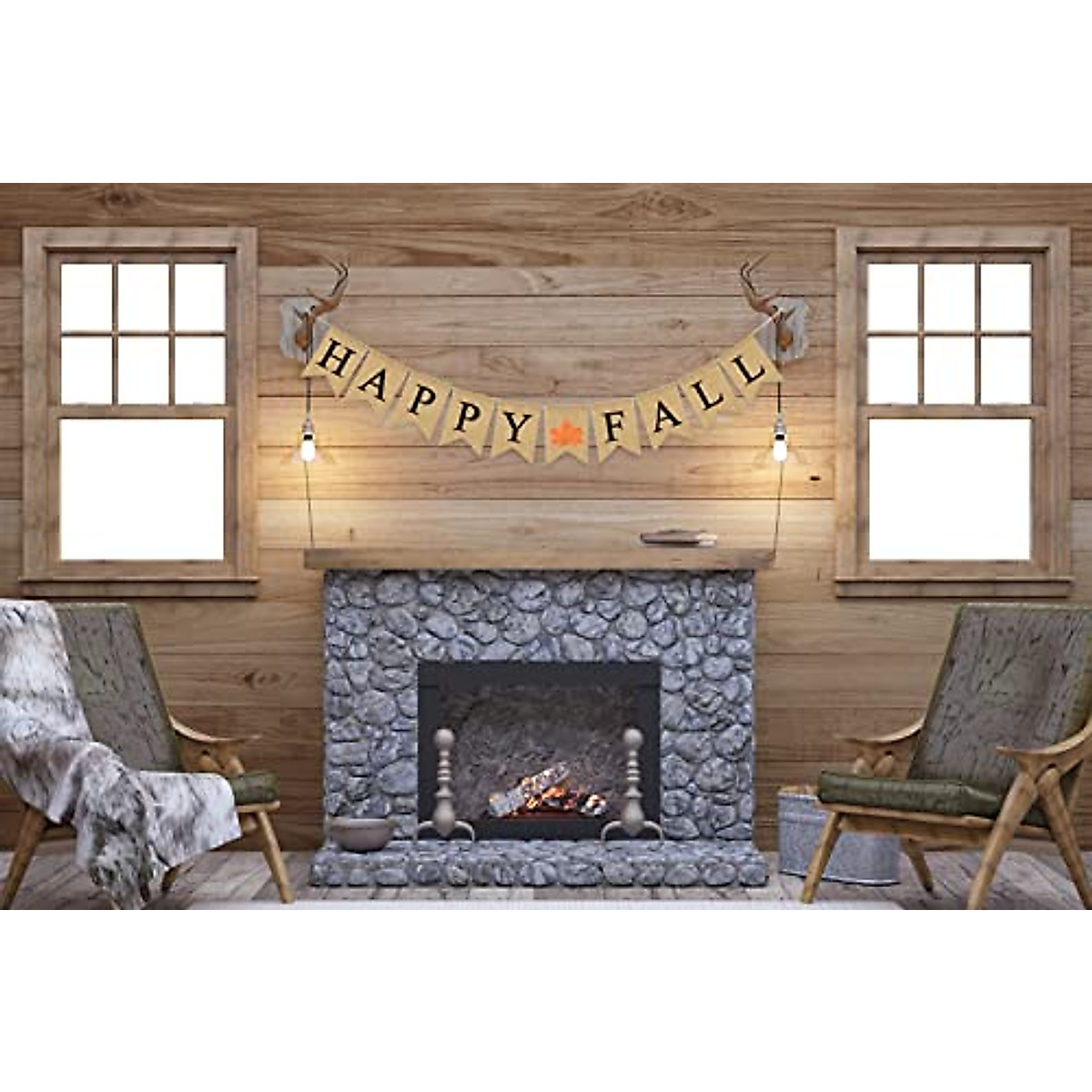 Happy Fall Burlap Banner - Assembled with Maple Leaf Design - Harvest Time & Halloween Party Decor - Thanksgiving Pre Strung Holiday Garland by Jolly Jon