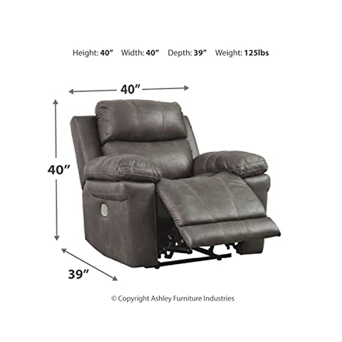 Signature Design by Ashley Erlangen Faux Leather Power Recliner with Adjustable Headrest & USB Charging Port, Gray