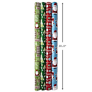 Hallmark Reversible Quad Pack Wrapping Paper (Santa & Trees, 4 Gift Wrap Rolls)