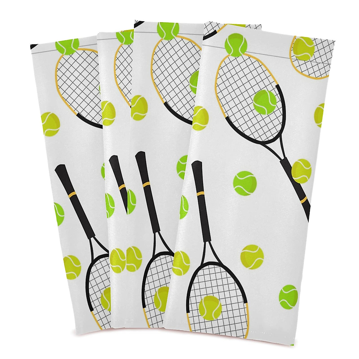 Oyihfvs Tennis Balls and Rackets Seamless On White Set of 6 Polyester Kitchen Dish Towel, Dishtowels Waffle Dishcloths, Hemmed Napkin Hand Bar Tea Towels with Hanging Loop, Multi 20, 28x18 inches