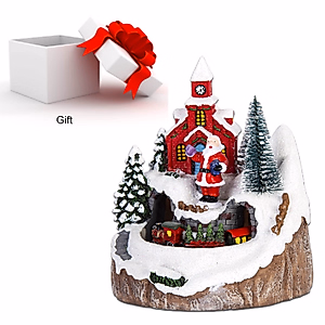 innodept12 Red Christmas Village Church House - Festival Scene Moving Train and Santa Claus with Led Lights, Music for Christmas Decor