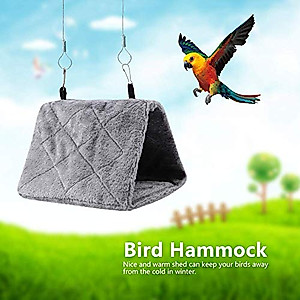 Peony Parrot Hammock Bird Nest Warm Soft Plush Hammock Hanging Cage Tent for Birds Parrot Winter Warm Bed Pet Toy Pouch Cotton Bed (M- Gray)