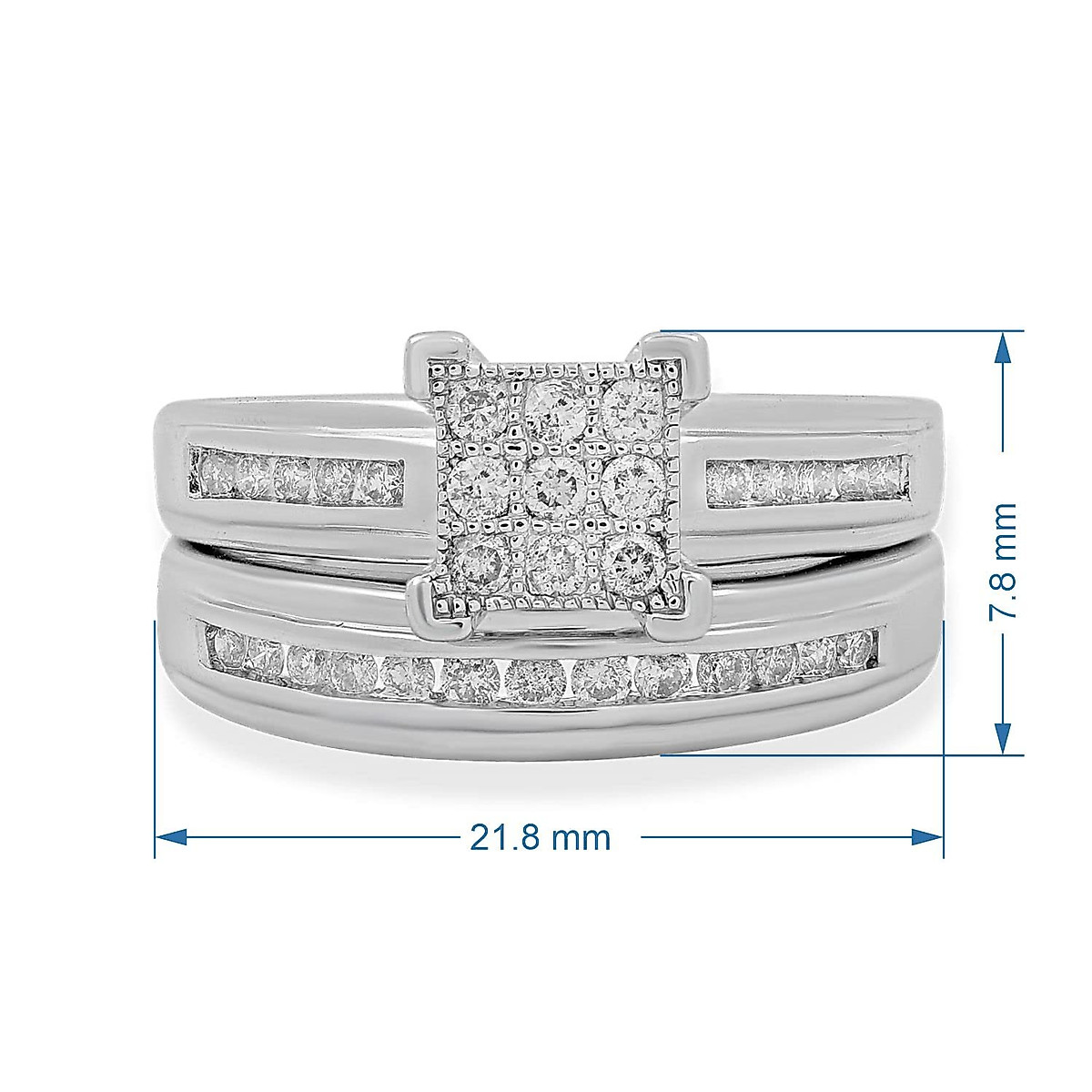 Jewelili Sterling Silver 1/2 Cttw Natural White Round Diamond Bridal Set Engagement Ring, Size 7