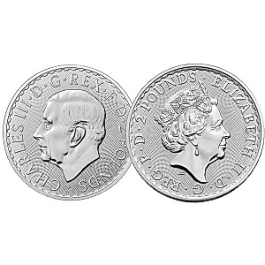 UK 2023 King Charles and Queen Elizabeth British Silver Britannia 2 Coin Set Uncirculated