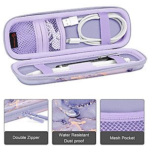 Fintie Holder Case for Apple Pencil Pro, Apple Pencil (USB-C / 1st / 2nd Generation), PU Leather Carrying Bag Sleeve Compatible with Pen, USB Cable, Samsung Stylus, Lilac Marble