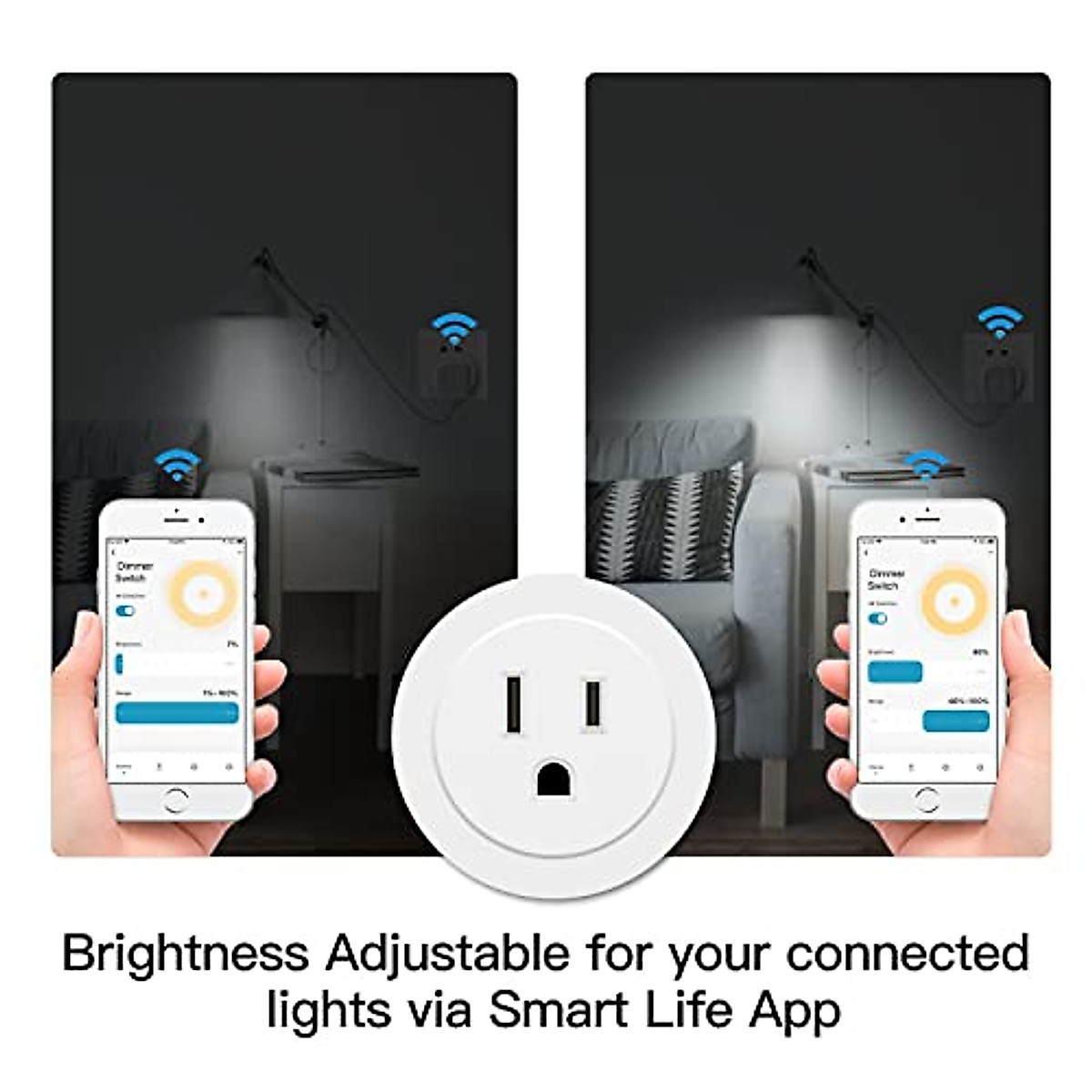 MOES Smart Dimmer Plug, Plug in Lamp Dimmer Outlet for Dimmable LED, CFL, Halogen and Incandescent Bulbs, Brightness Adjust Socket, Tuya Smart Life App Control, Work with Alexa and Google, 2.4GHz WiFi