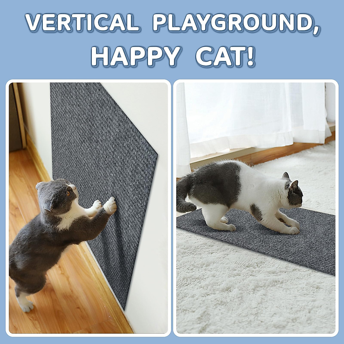XUEPETT Cat Scratching Mat 78.7"x15.8", Self-Adhesive Cat Carpet Scratcher Replacement for Cat Tree Post Wall Shelves, Cat Scratch Furniture Protector for Couch, DIY Climbing Cat Scratcher