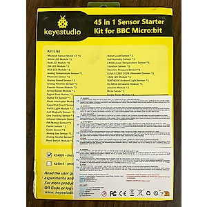 KEYESTUDIO 45 Sensors Starter Kit with Micro:bit V2.2 for Learning Microbit V2 Coding, Sensor Breakout Board, i2c LCD, OLED Display, Water Sensor, 5v Relay Accessories with Tutorials for Teens Adults