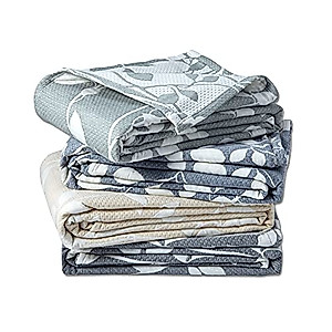 CAROMIO Muslin Blankets for Adults Queen Size, Soft Breathable Yarn Dyed Jacquard Leaf Pattern Cotton Quilted Bed Throw Blanket Home Decoration for All Season, Beige, 90 x 90 Inches