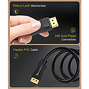 BlueRigger 8K DisplayPort Cable 1.4 (10FT, 32.4Gbps, HDR10+, DP to DP, 8K@60Hz, 4K@144Hz, 2K@165Hz, 1080p@240Hz) Display Port 144Hz per VESA Specifications for Laptop PC Graphics Card, Gaming Monitor