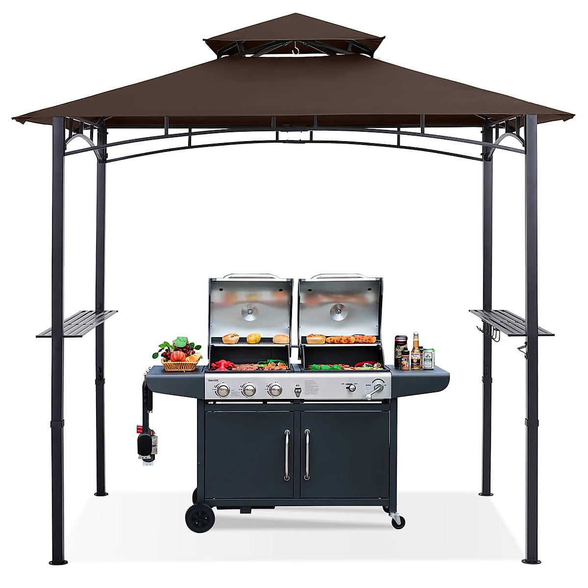 ABCCANOPY 8'x 5' Grill Gazebo Shelter, Outdoor BBQ Gazebo Canopy with LED Light (Coffee)
